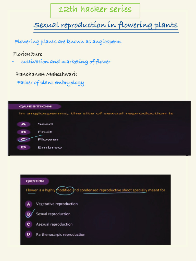 Sexual Reproduction in Flowering Plants | PDF | Seed | Pollen