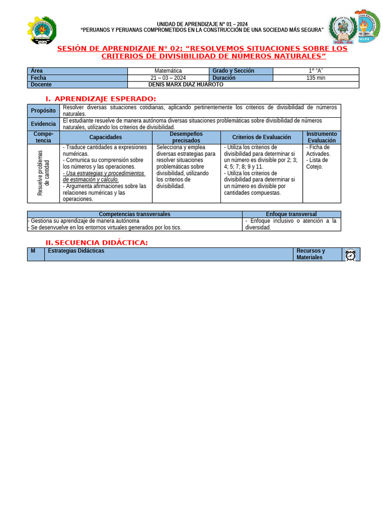 1°-Sesion 2-Ua1 - 2024 | PDF | Aprendizaje