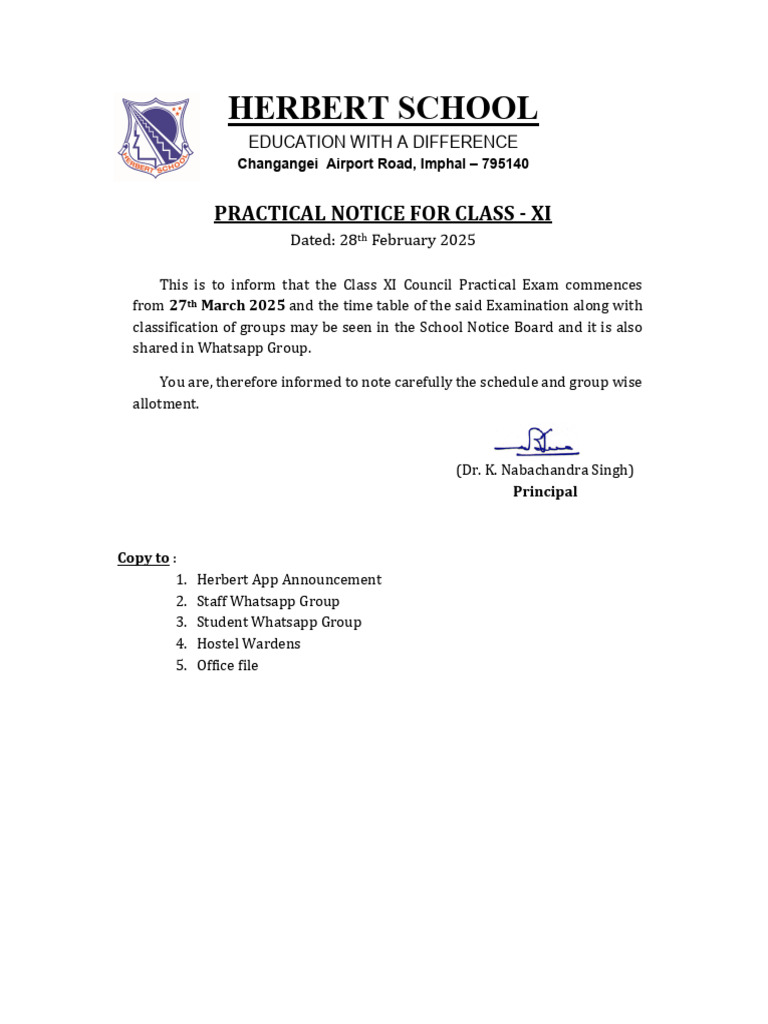 Class XI Practical Notice 2025 | PDF