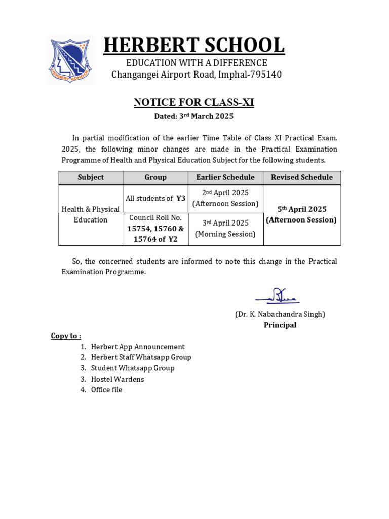 Notice For Class XI (Practical Exam) | PDF