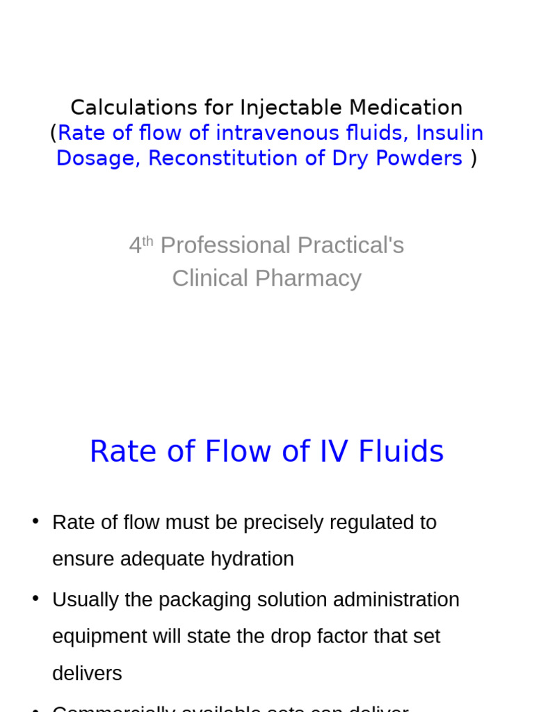IV Dose Calculations | PDF | Intravenous Therapy | Insulin