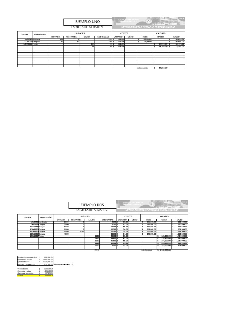 Tarjeta de Almacén PEPS: Ejemplos y Cálculos | PDF