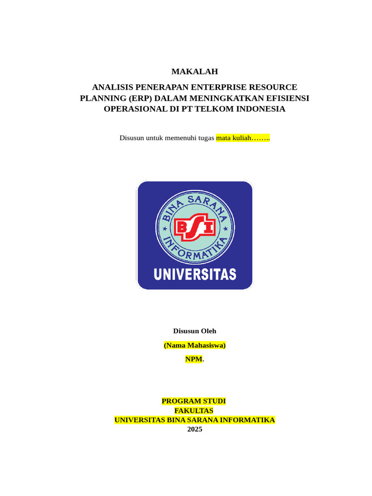Makalah Tugas Universitas BSI (ANALISIS PENERAPAN ENTERPRISE RESOURCE PLANNING (ERP) DALAM ...