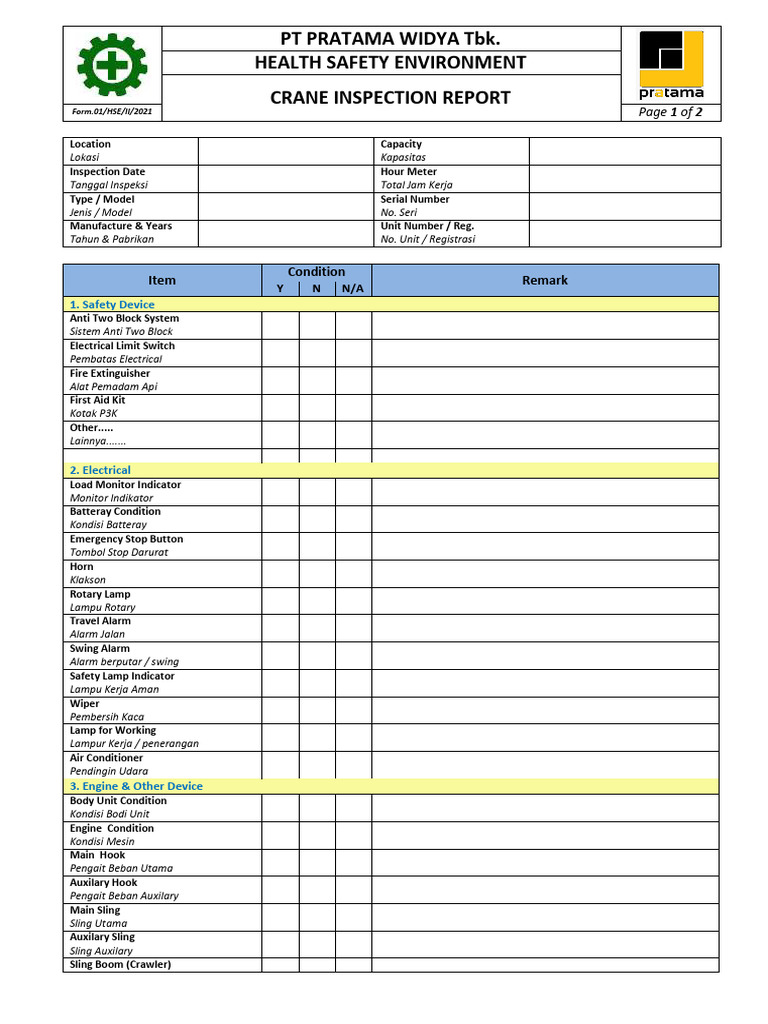 Crane Inspection Report 2021 | PDF | Crane (Machine) | Machines
