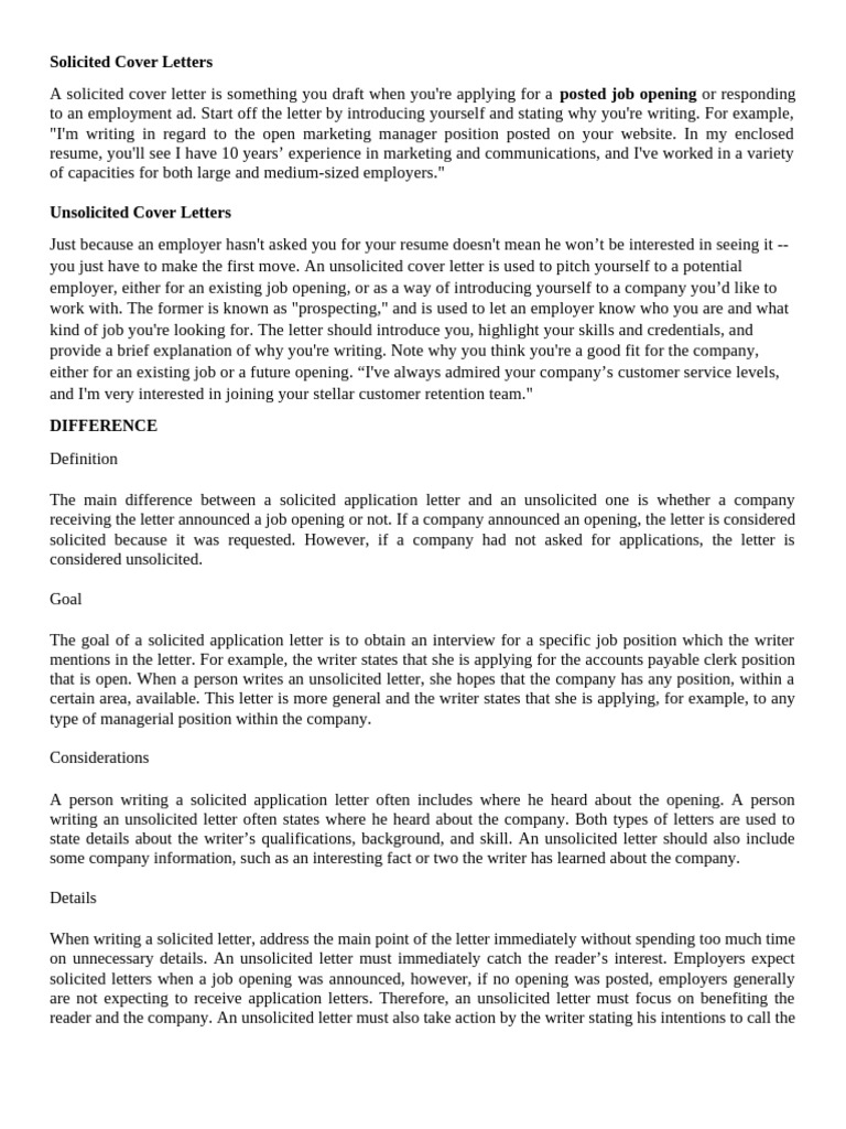 Solicited and Unsolicited Cover Letters | PDF