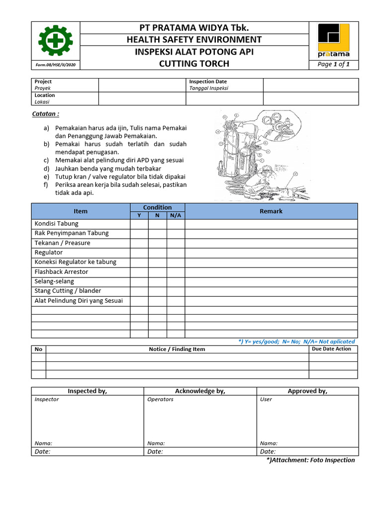 Form08-HSE-II-2020 Inspeksi Cutting Torch | PDF