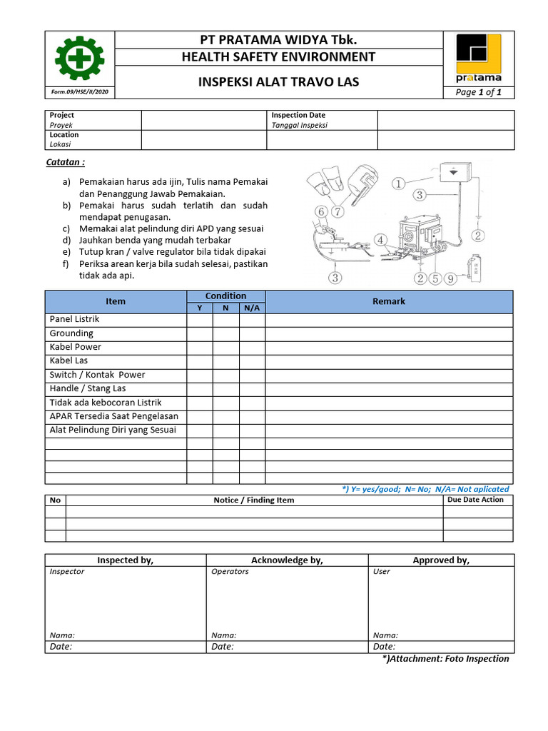 Form09-HSE-II-2020 Inspeksi Travo Las | PDF