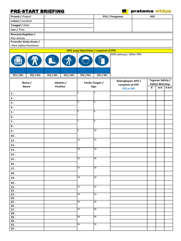 Form02-HSE-II-2020 Form Pre-Start Briefing | PDF