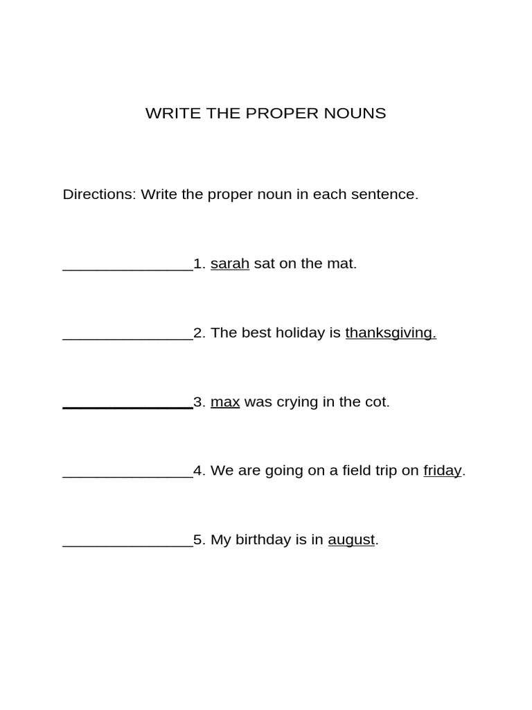 Proper Noun Identification Exercises | PDF