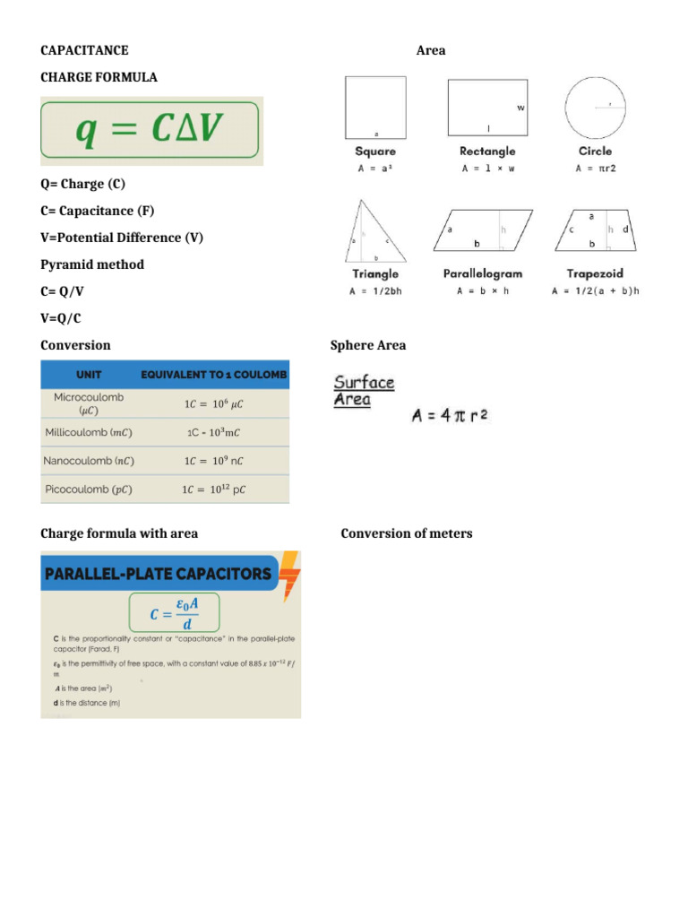 CAPACITANCE FORMULA BANK | PDF