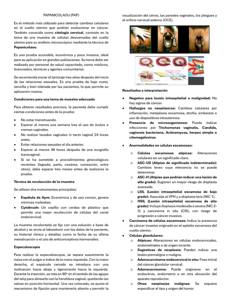 resumen PAP Y COLPOSCOPIA | PDF | Especialidades Medicas | Medicina CLINICA