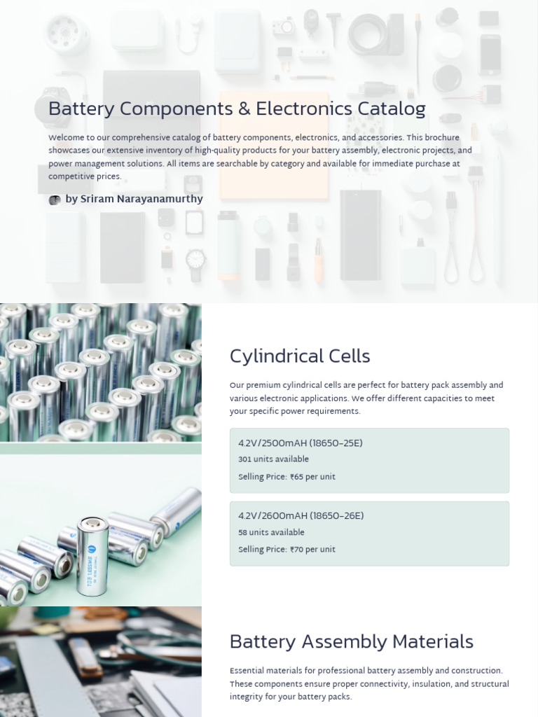 Battery Components and Electronics Catalog | PDF | Power Supply ...