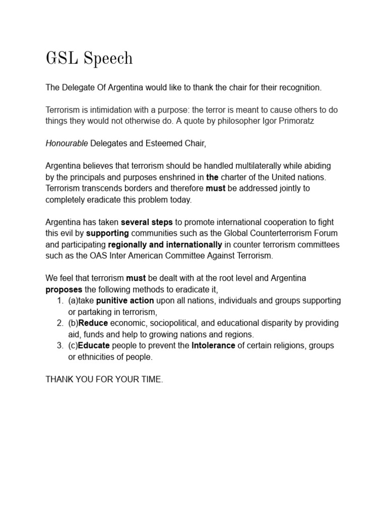 GSL Speech 1 FINAL | PDF