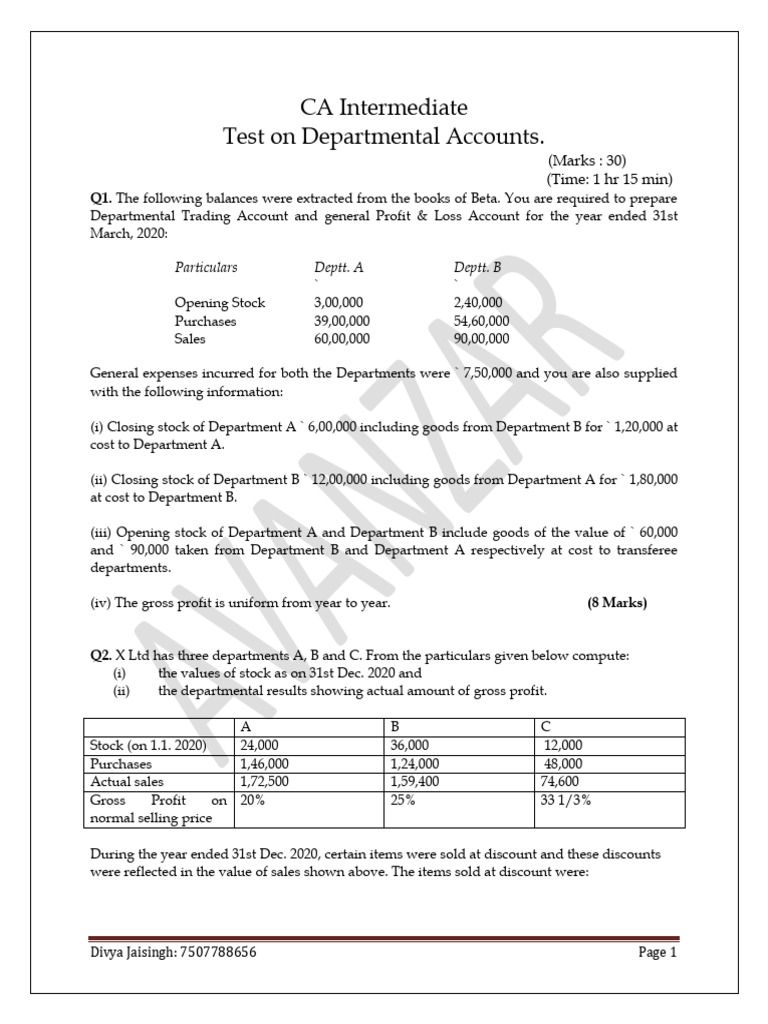 Departmental Accounts - Test 10 | PDF | Prices | Stocks