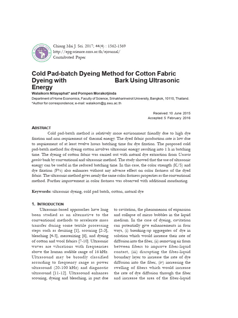 Cold Pad-Batch Dyeing Method For Cotton Fabric | PDF | Dyeing | Dye