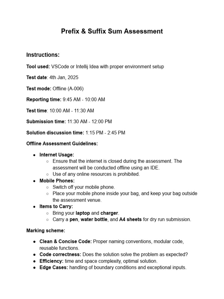 Prefix & Suffix Sum Assesment | PDF | Online And Offline | Computer Programming