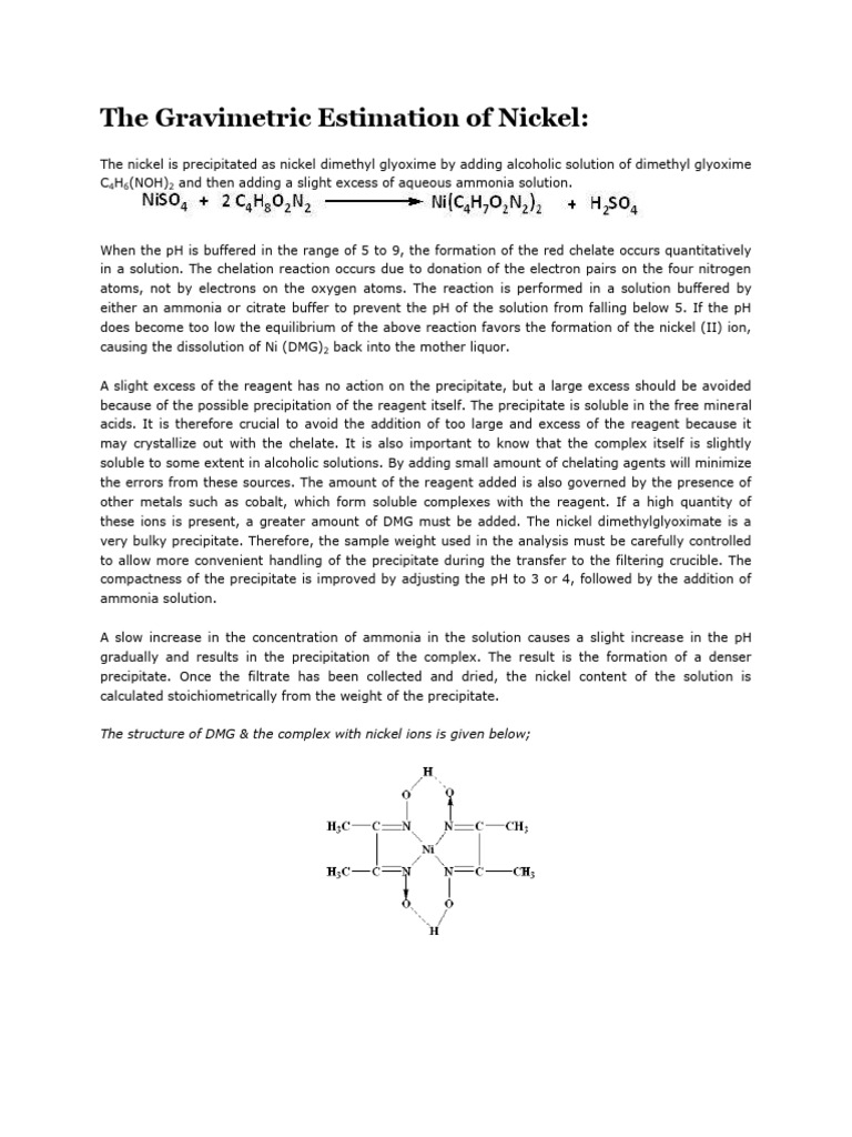 Gravimetric_Estimation_Nickel | PDF | Precipitation (Chemistry) | Ammonia