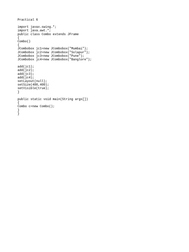 Java Swing JComboBox Example | PDF