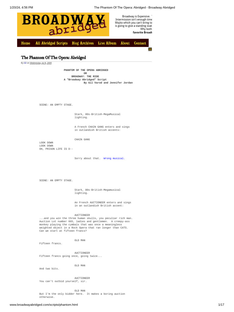 The Phantom of The Opera - Abridged - Broadway Abridged | PDF | Erik ...