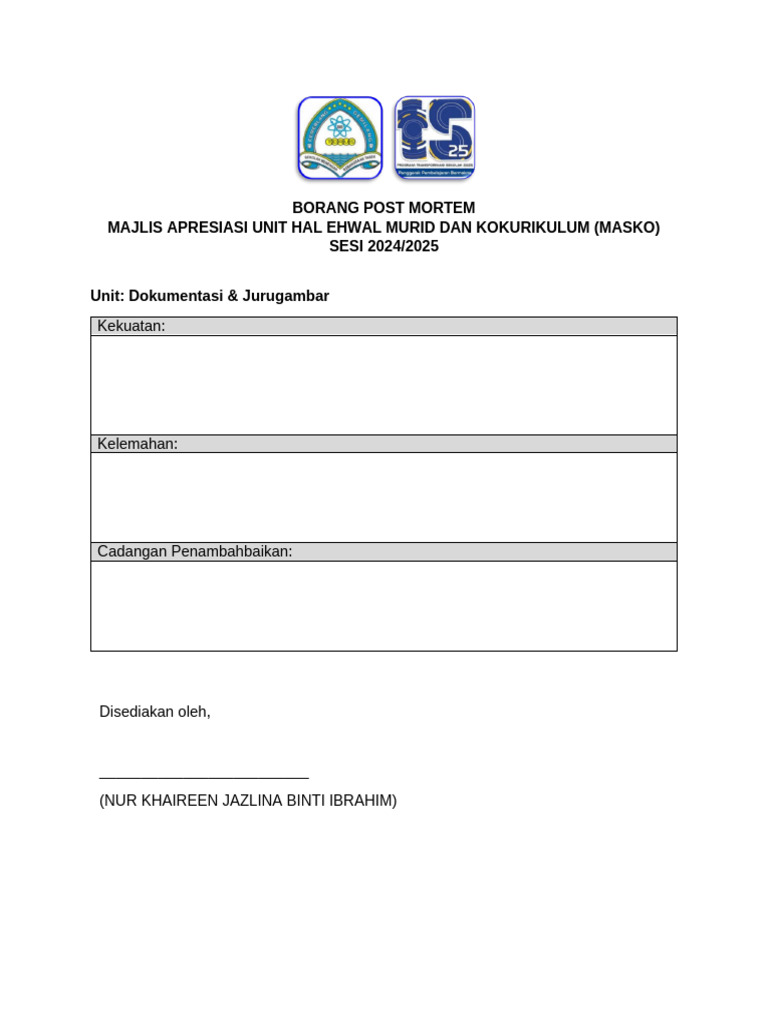 Borang Post Mortem 2024/2025 | PDF