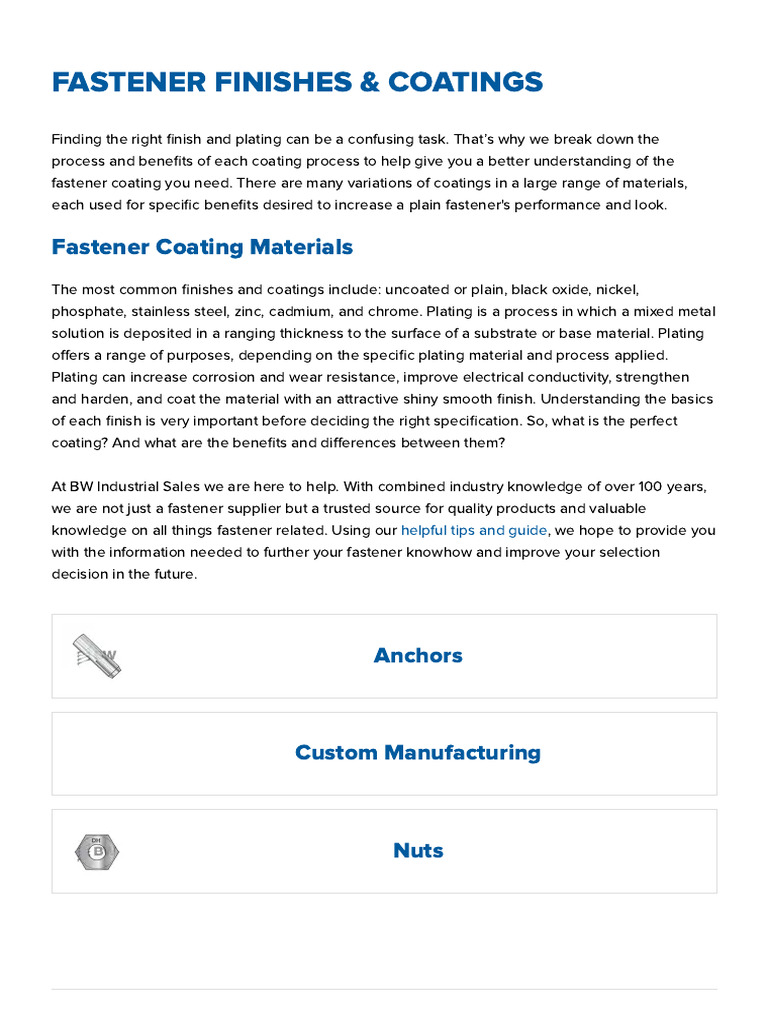 Explaining Different Fastener Finishes and Coatings | PDF | Stainless ...