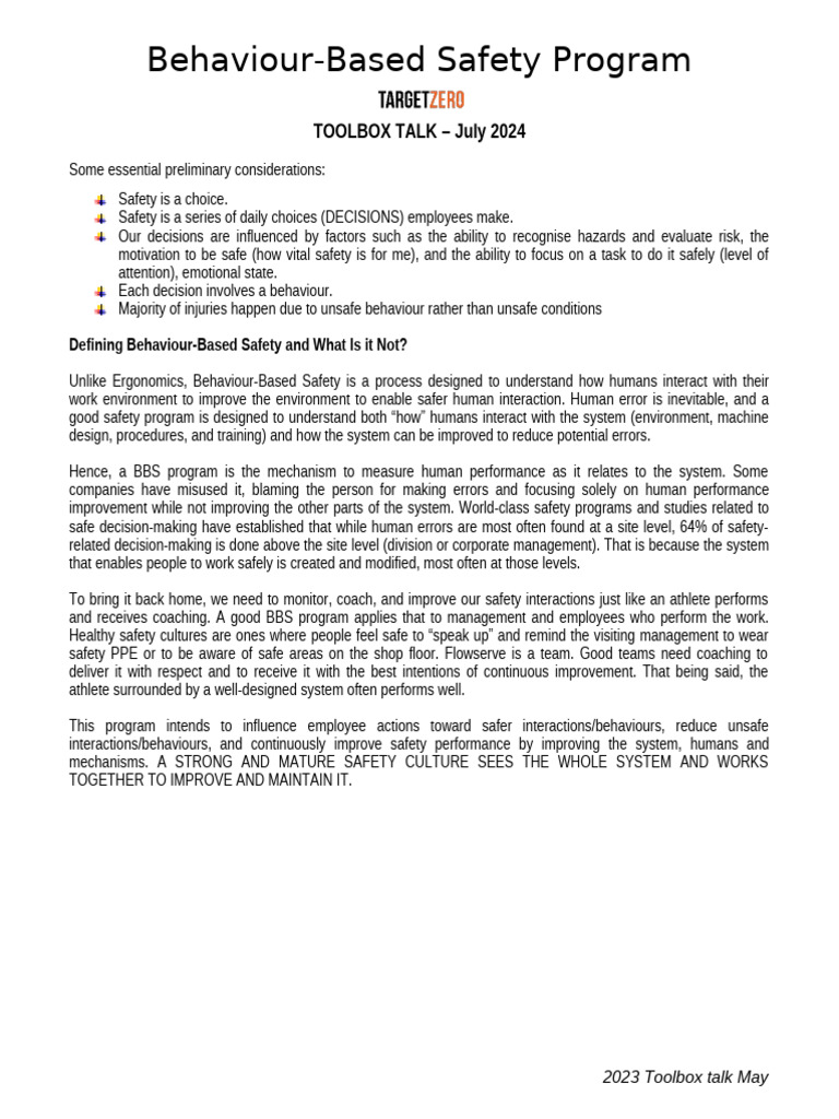 Behaviour-Based Safety Program Overview | PDF | Safety | Occupational ...