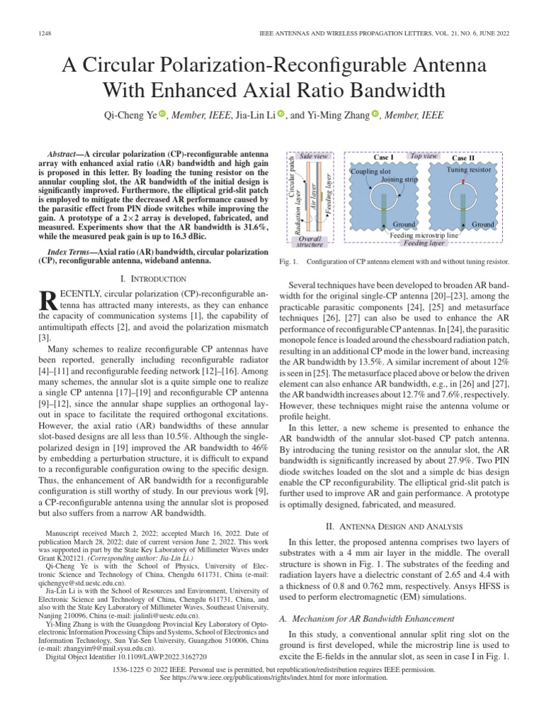 A Circular Polarization-Reconfigurable Antenna With Enhanced Axial Ratio Bandwidth | PDF ...