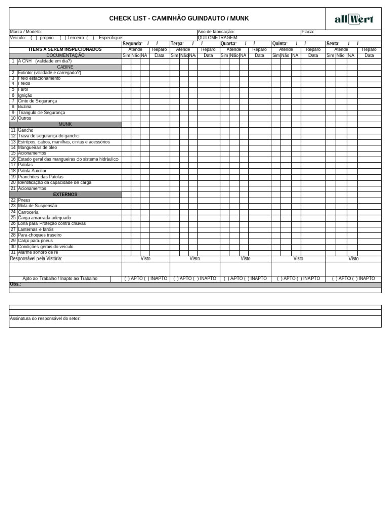 Checklist de Inspeção Caminhão Guindauto | PDF