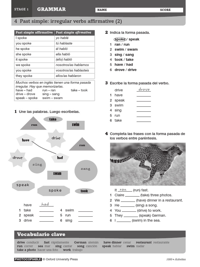 Stage 1 4 Past Simple Irregular Verbs Affirmative 2 | PDF | Linguistic ...