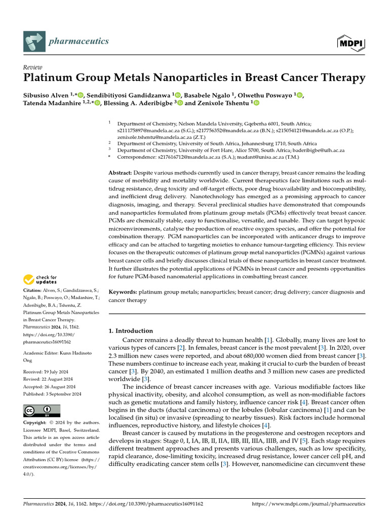 Platinum Group Metals Nanoparticles in Breast Cancer Therapy | PDF ...
