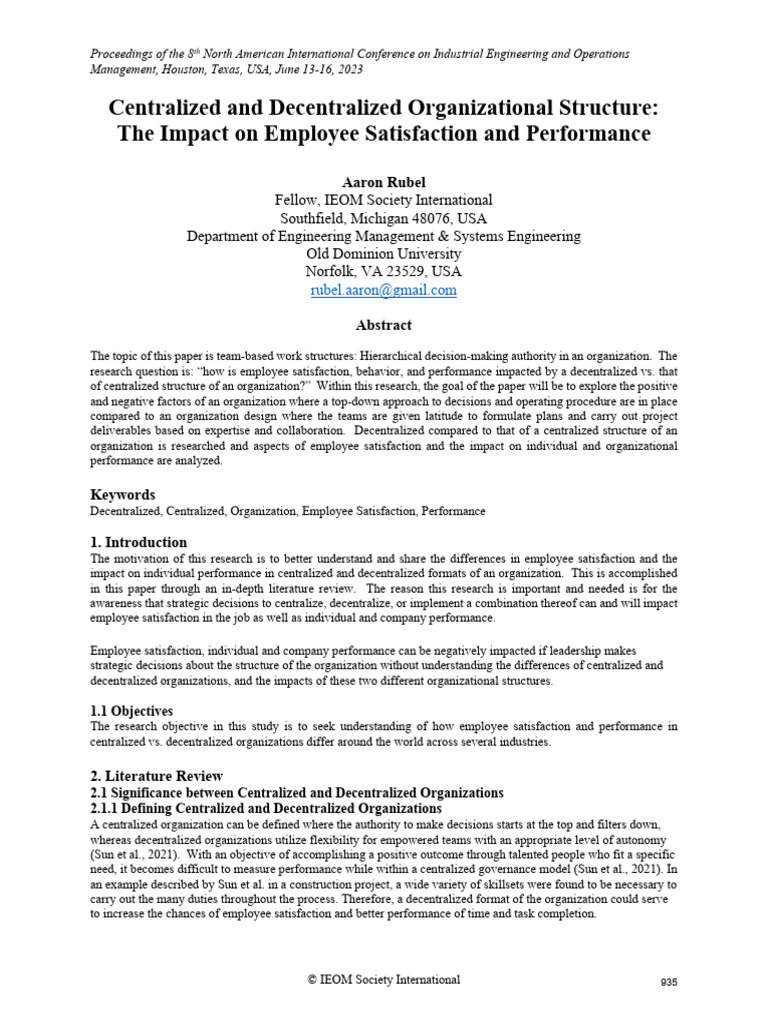 Centralized and Decentralized Organizational Structure | PDF | Job Satisfaction | Business