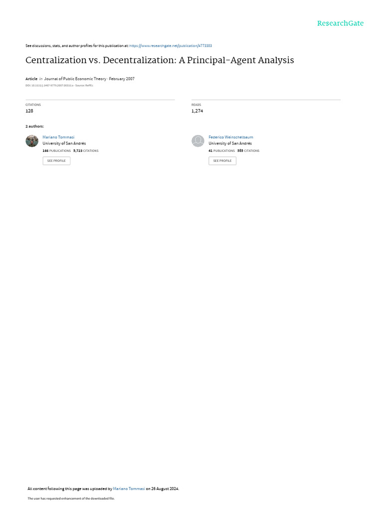 Centralization Vs Decentralization A Principal-Age | PDF | Risk Aversion