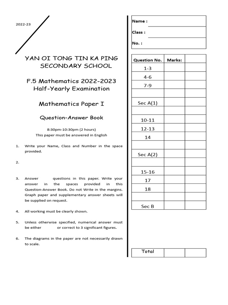 F5 - MATH - 2022 - 23 - Half Yearly Exam | PDF | Circle | Euclid