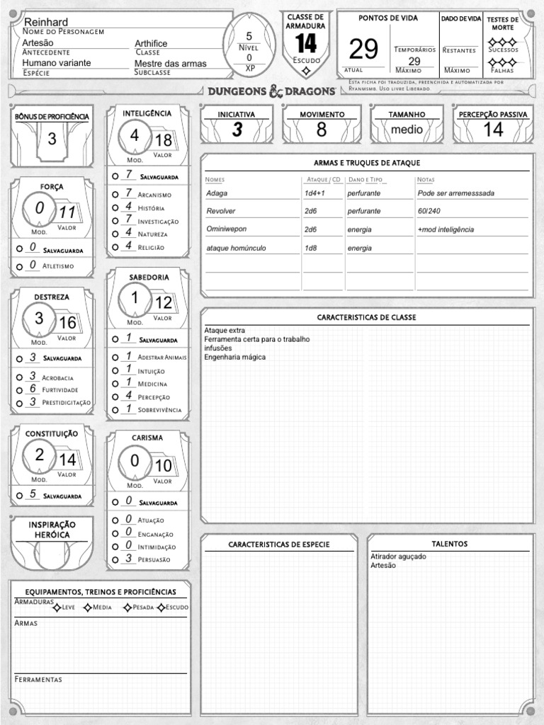 Ficha D&D 5e 2024 Automatica | PDF