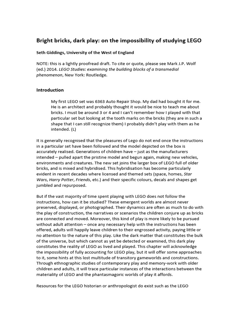 Bright bricks dark play draft | PDF | Lego | Toys