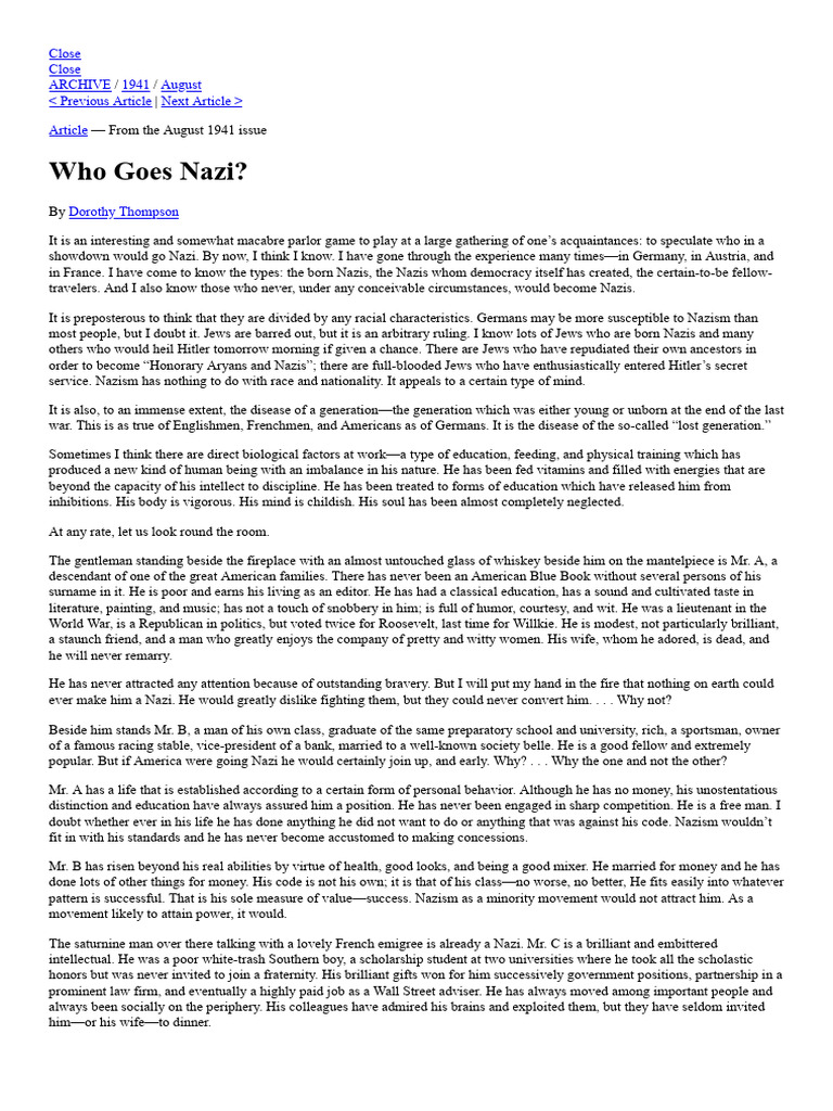 Who Goes Nazi? by Dorothy Thompson | PDF | Nazism | G. K. Chesterton