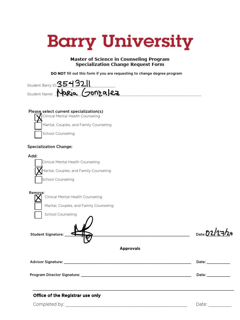 SPECIALIZATION CHANGE REQUEST FORM_v2.2024 | PDF