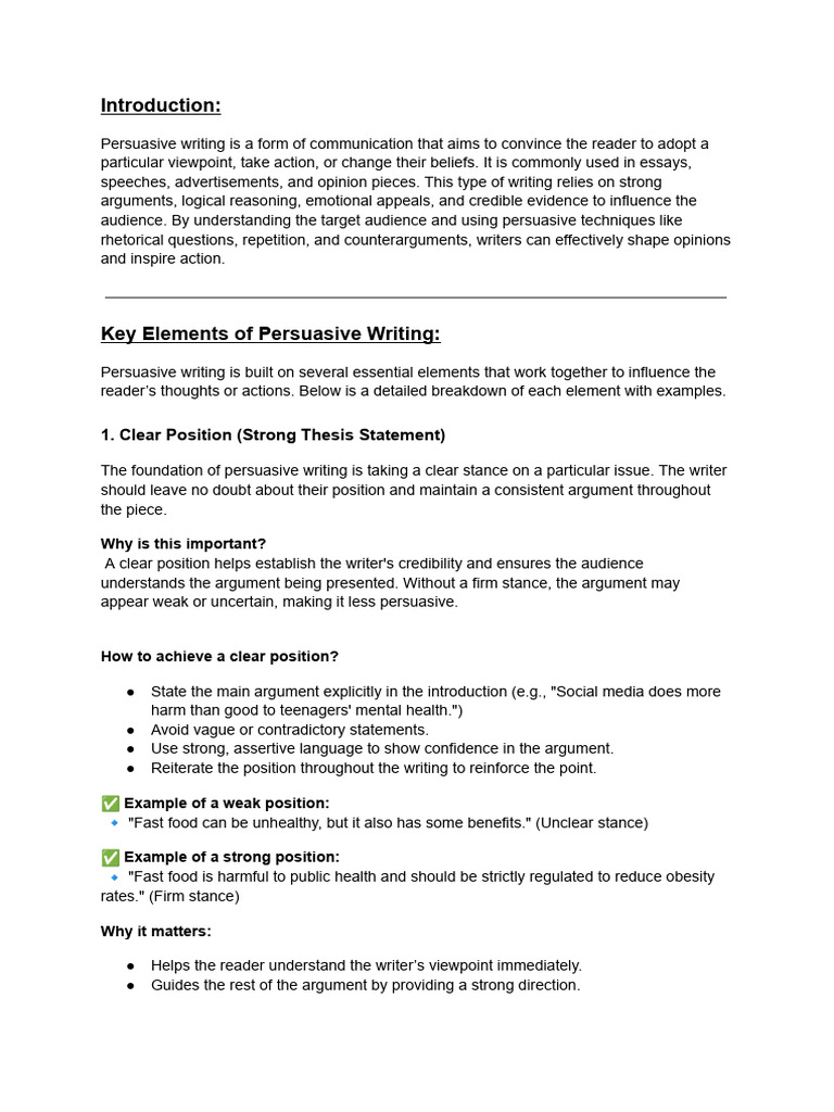 Key Elements of Persuasive Writing | PDF | Credibility | Persuasion