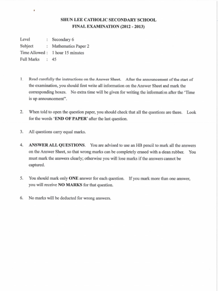 S6 Math Paper 2 Final Exam | PDF