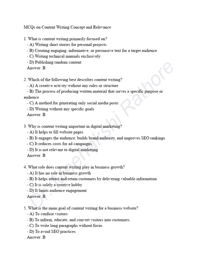 MCQs on Content Writing Essentials | PDF | World Wide Web | Internet & Web