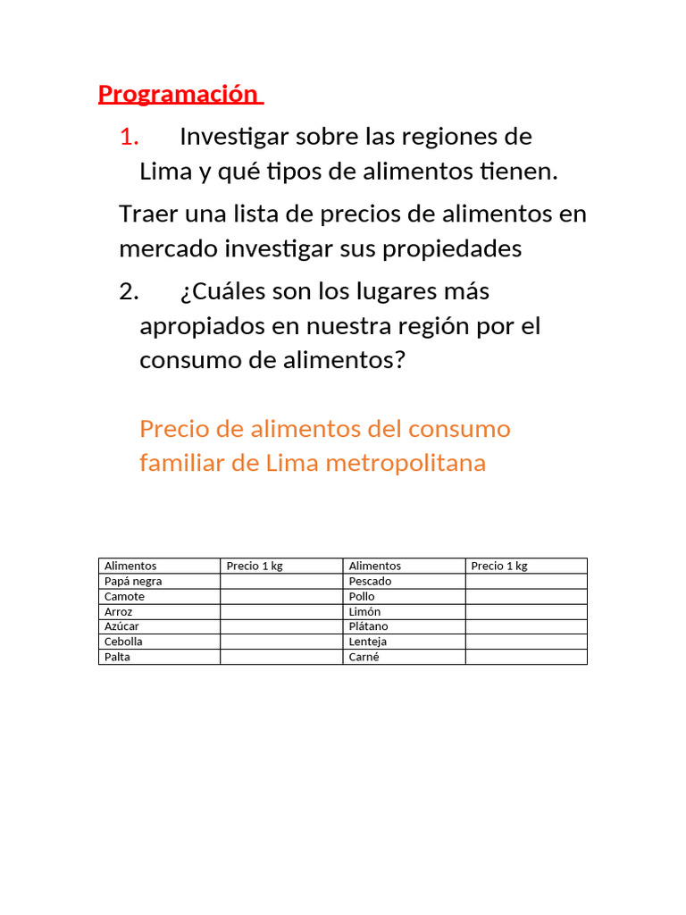 Cuadro y Programación | PDF