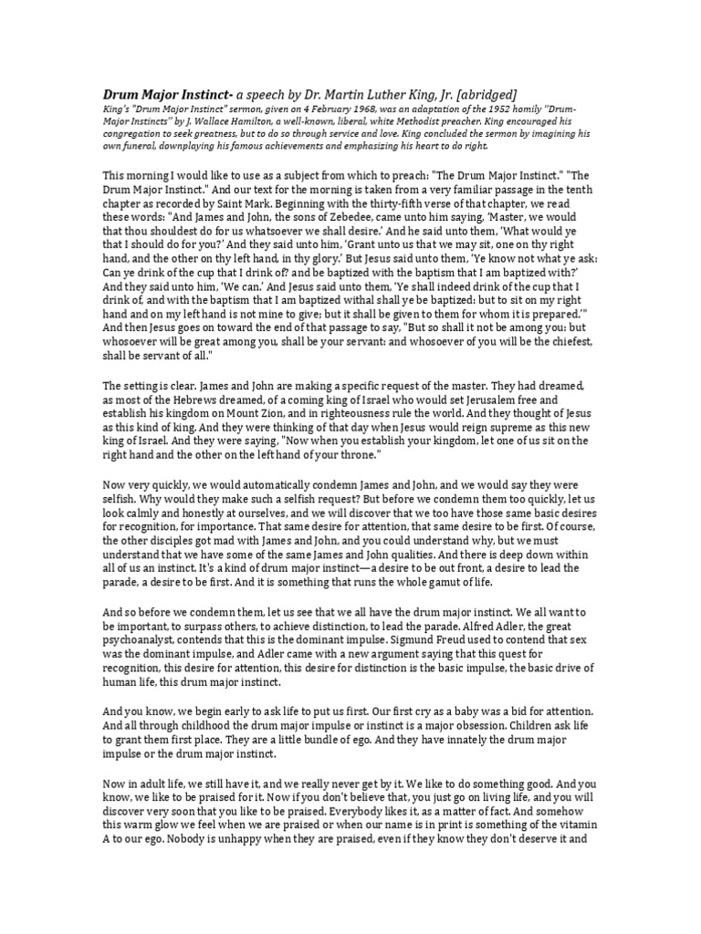 King’s Drum Major Instinct Sermon | PDF | Sermon | Baptism