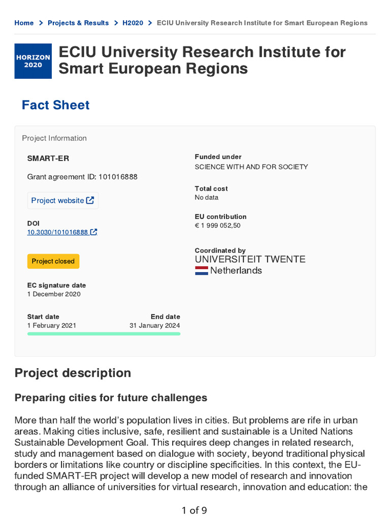 SMART-ER Project Overview and Goals | PDF | Science