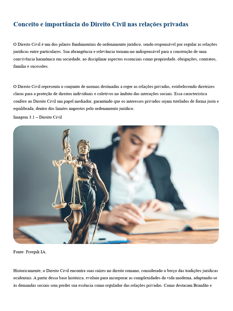Importância do Direito Civil nas Relações Privadas | PDF | Direito ...