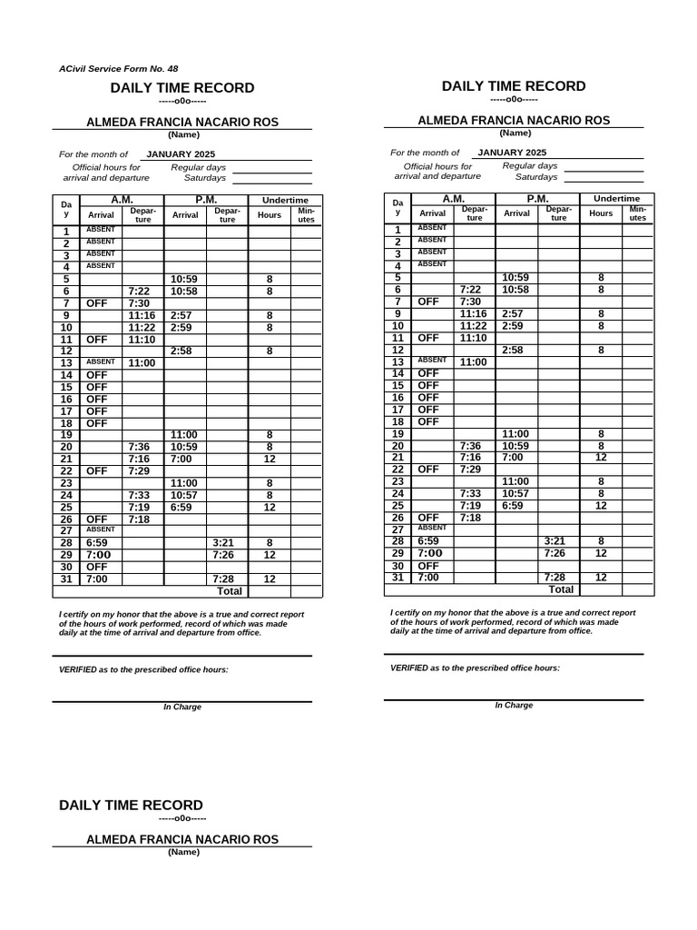 Appendix 24 - Daily Time Record (DTR) | PDF
