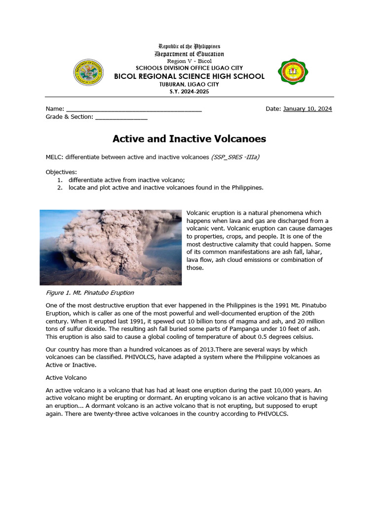 January 102025 - Enhanced Sci 9 - Q3 Inactive VS Active Volcanoes | PDF ...