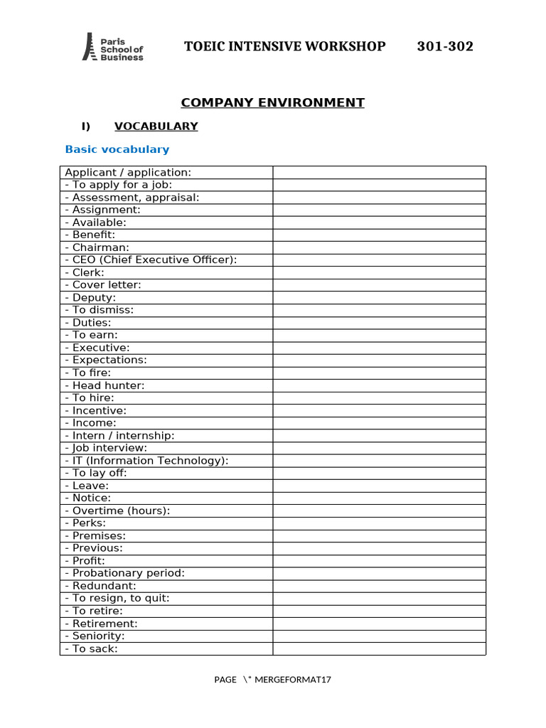 LESSON 301 - 302 - Vocab & Grammar - Company | PDF | Employment ...