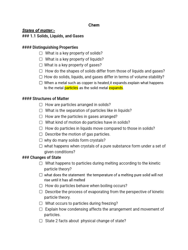 Chem Revision Questions | PDF | Gases | Liquids