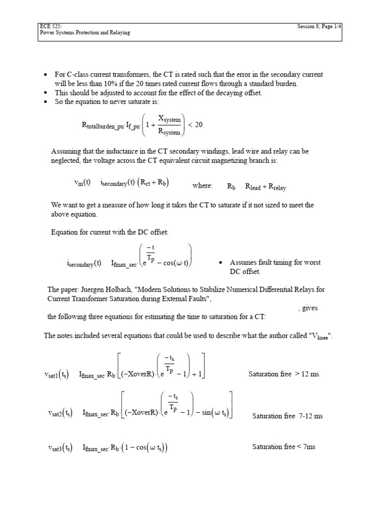 CT Saturation Time Calculations | PDF | Transformer | Power (Physics)