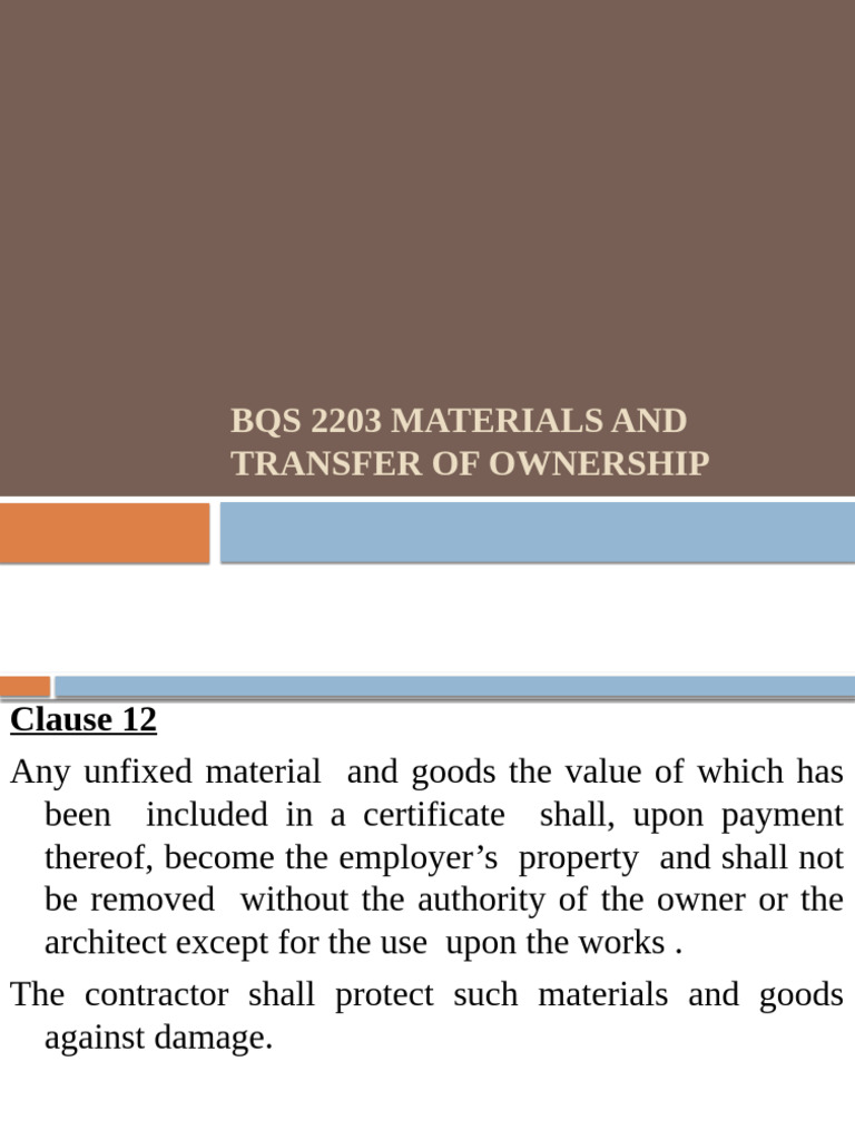 Transfer of Ownership in Construction Materials | PDF | Subcontractor ...